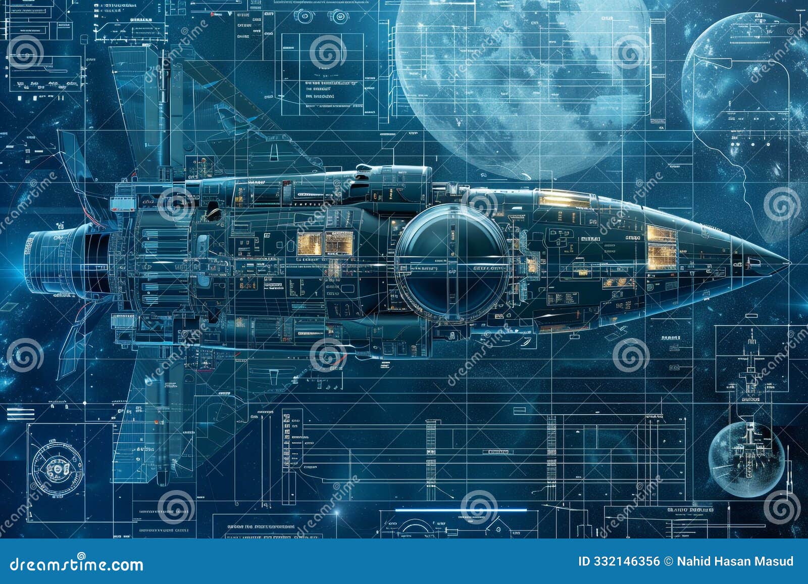 Artistic Representation of a Detailed Spacecraft Blueprint Stock ...