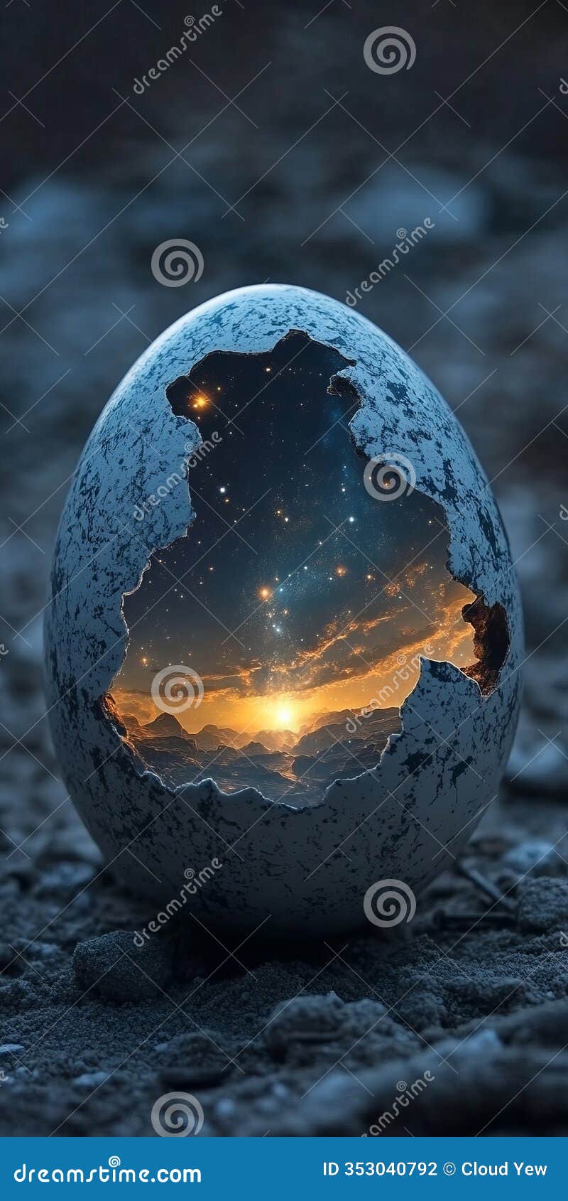Eggshell with Cosmic Landscape and Starry Night Sky Interior Stock ...