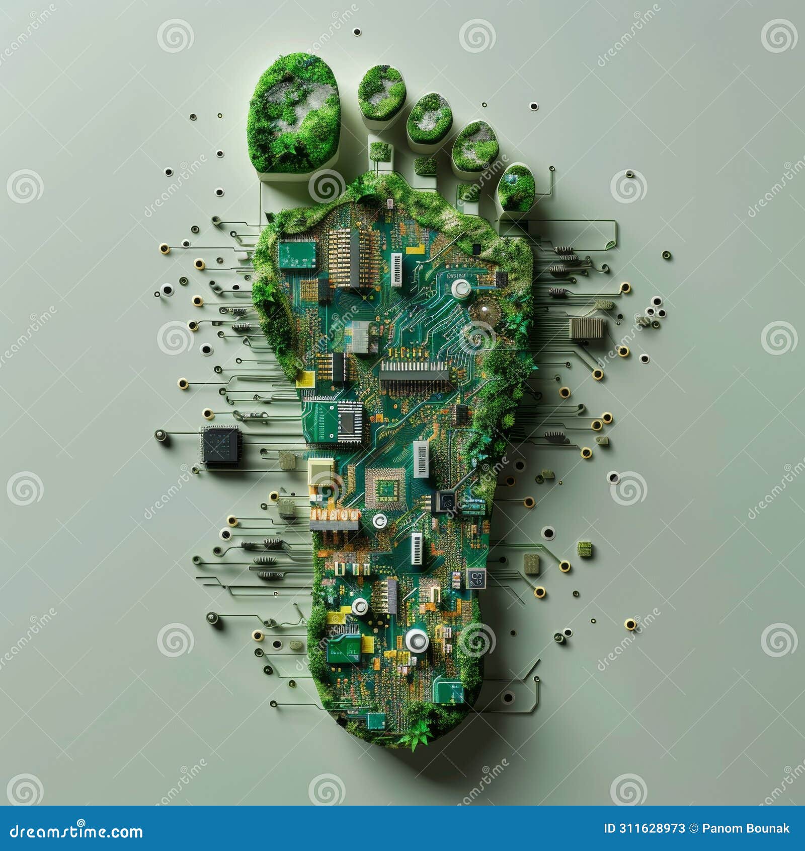 Artistic Representation of a Footprint Made of Electronic Circuit ...