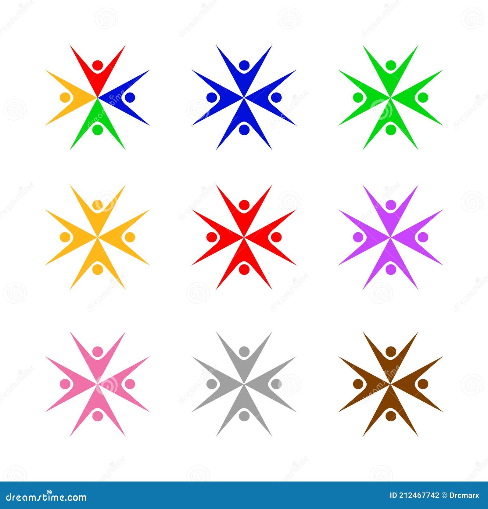 Artistic Representation of Four Happy People in Sets Stock Illustration ...