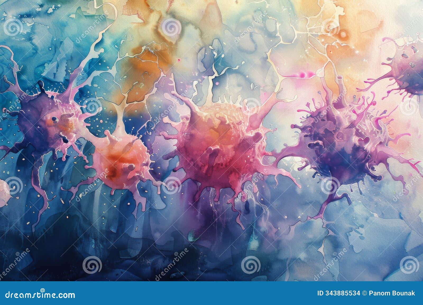 Artistic Representation of Germs Attacking Cells, Watercolor, Soft ...