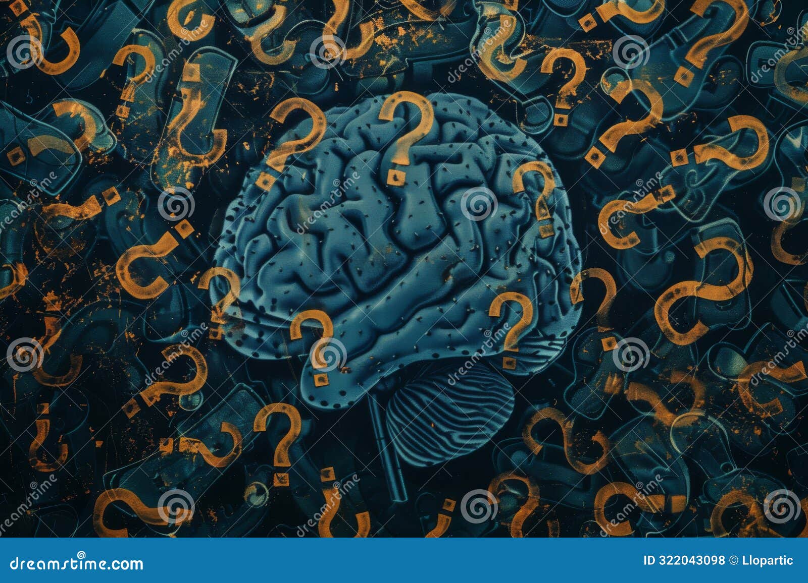 Artistic Representation of a Human Brain Composed of Metallic Question ...