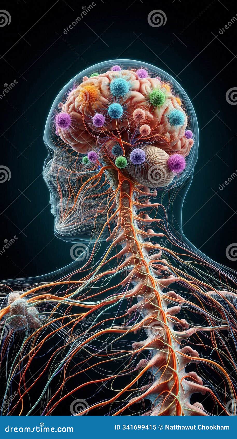 Human Anatomy and Neural System Visualization Stock Illustration ...