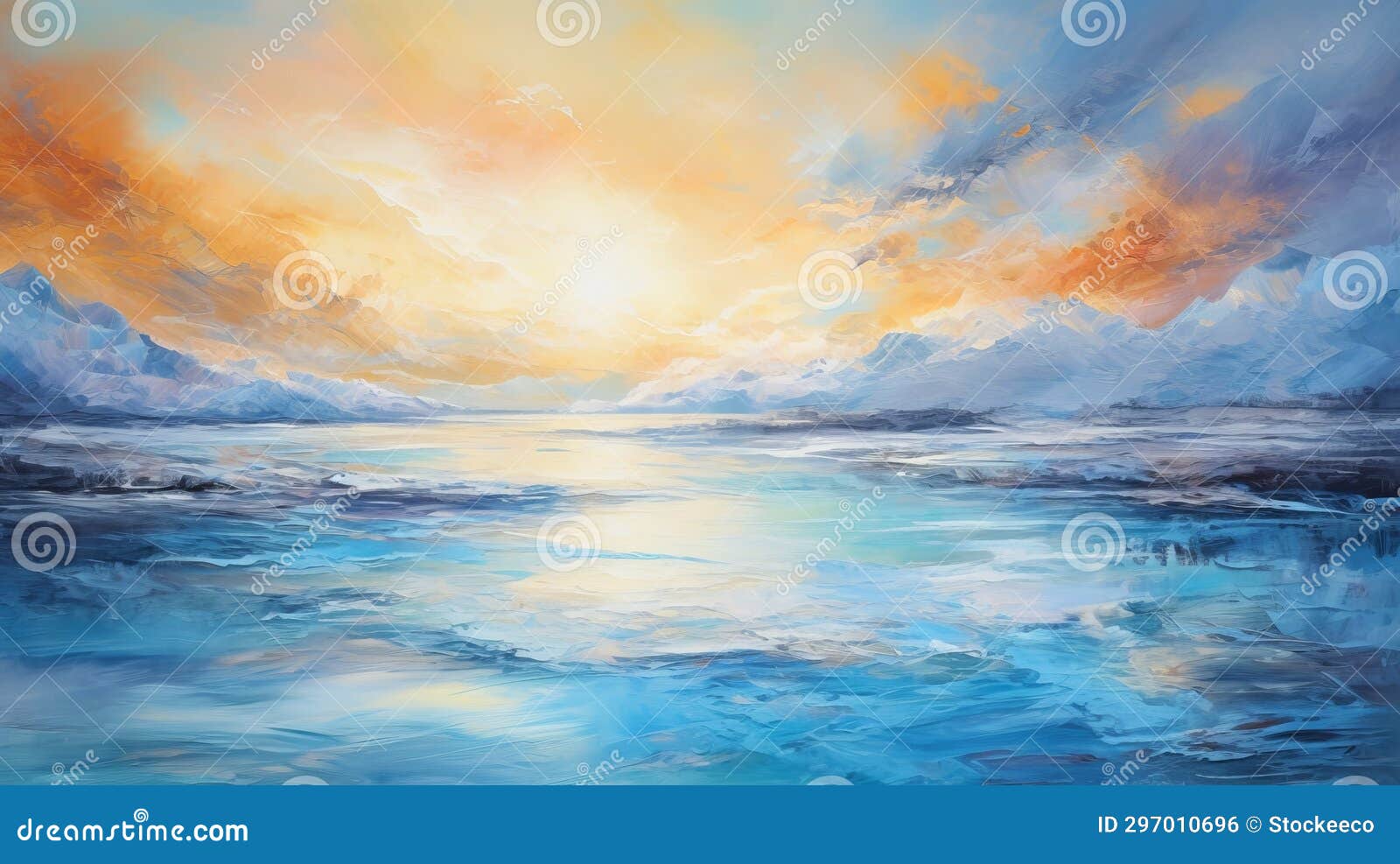 Majestic Sunset Over Lake: Realistic Impressionistic Seascape Painting ...
