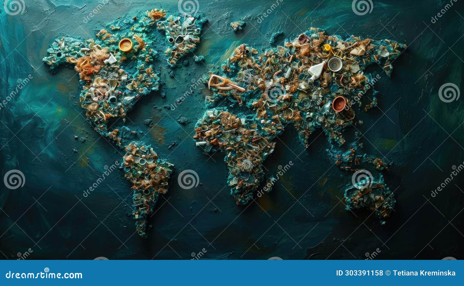 An Artistic Representation of Microplastics Forming a World Map on a ...