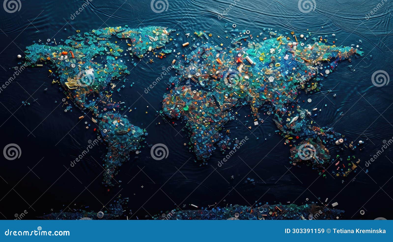 An Artistic Representation of Microplastics Forming a World Map on a ...