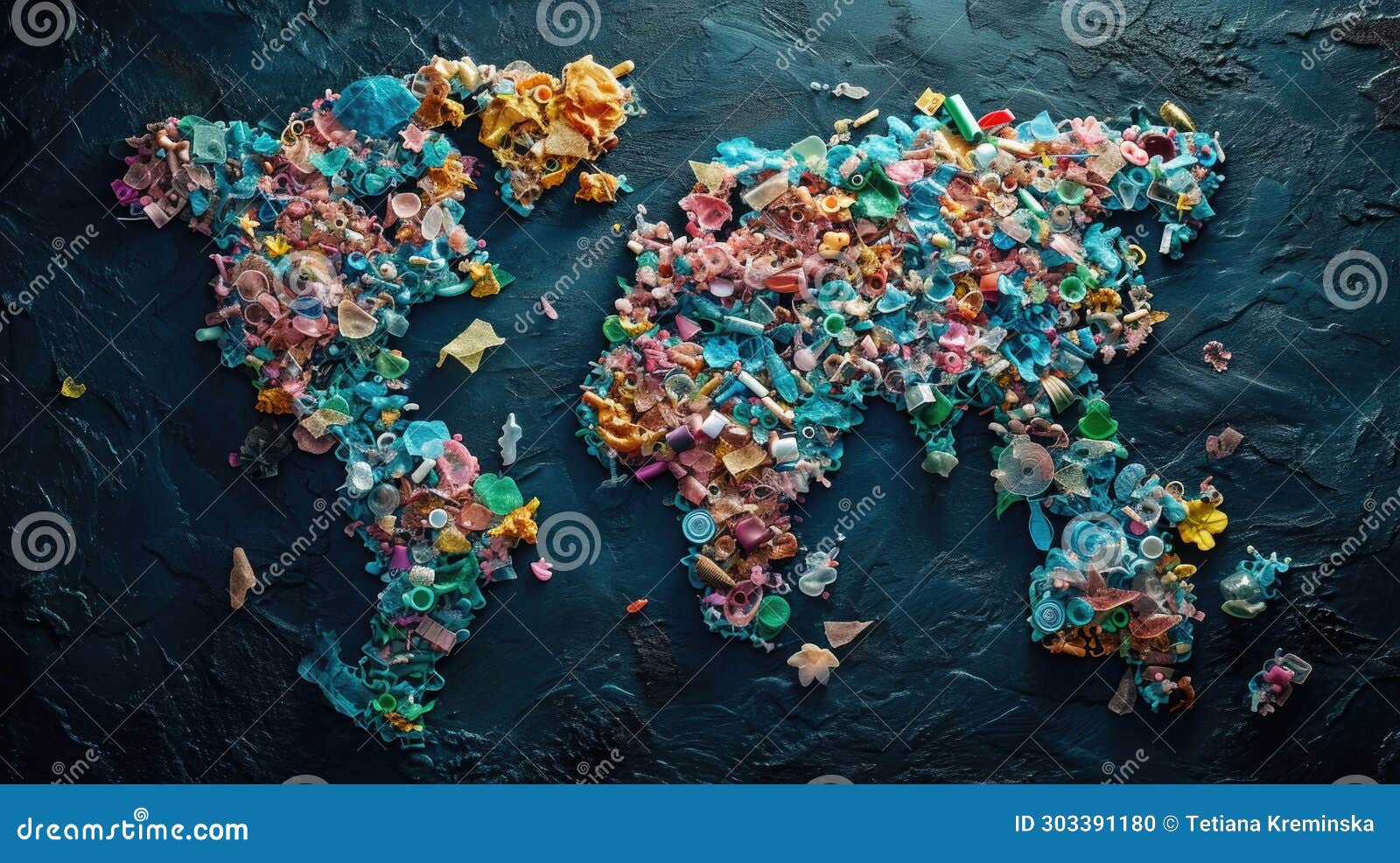 An Artistic Representation of Microplastics Forming a World Map on a ...