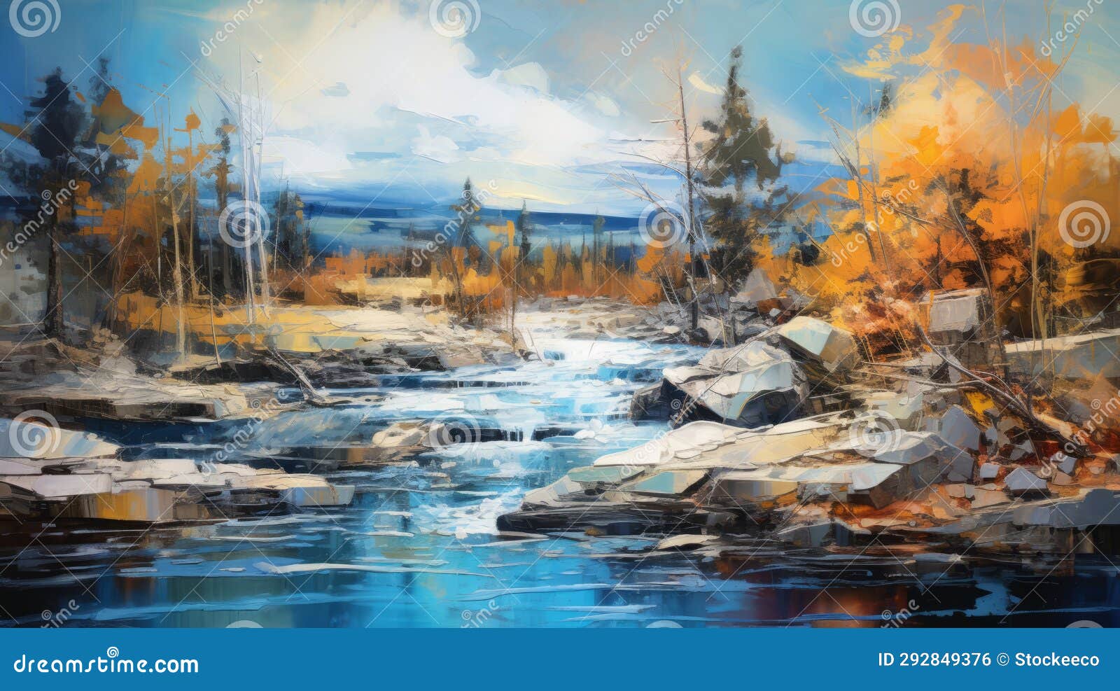 Dynamic Landscapes: a Whistlerian Autumn River Painting Stock ...