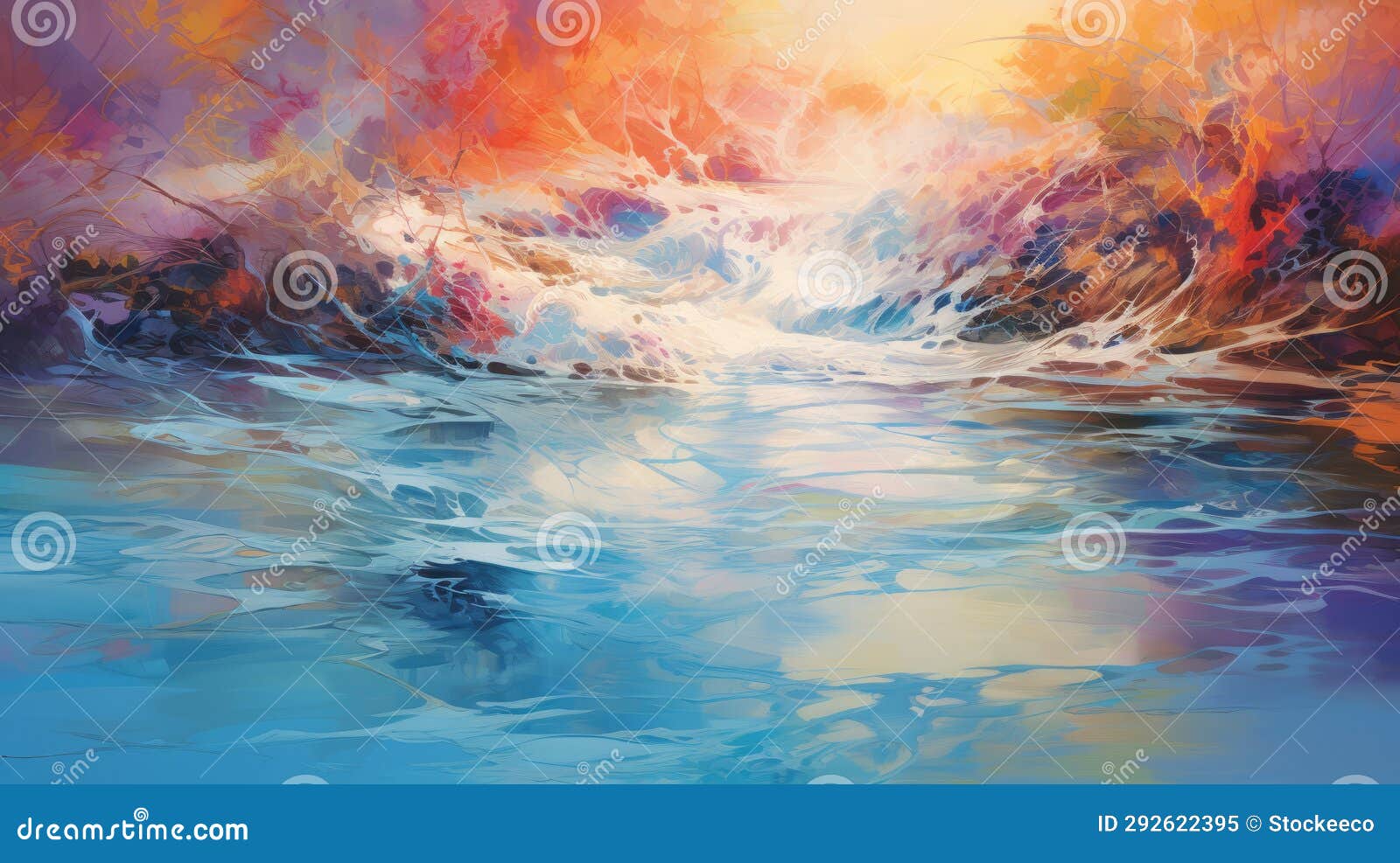 Colorful Abstract Landscape Painting of Waterfalls on the Sea Stock ...