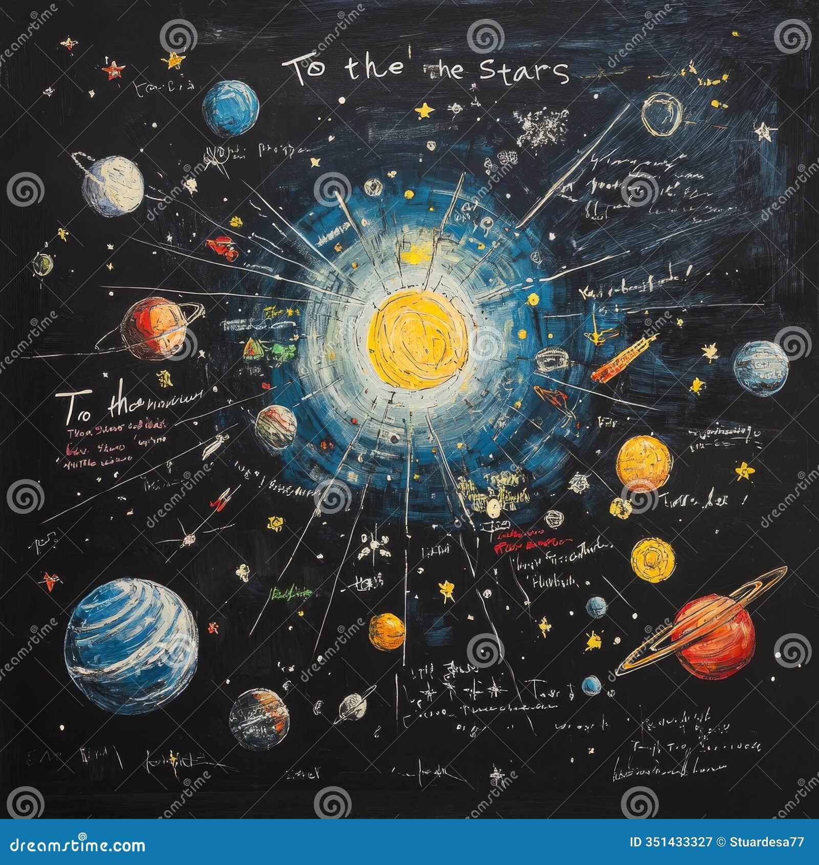 Solar System Diagram with Handwritten Notes and Stars Stock Image ...