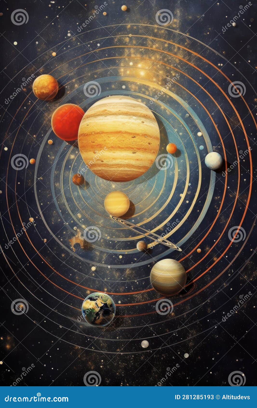 An Artistic Representation of the Solar System with Orbits and Planets ...