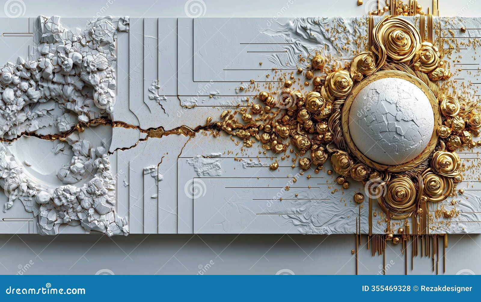 Artistic Representation of a Textured Wall Featuring a Split with Gold ...