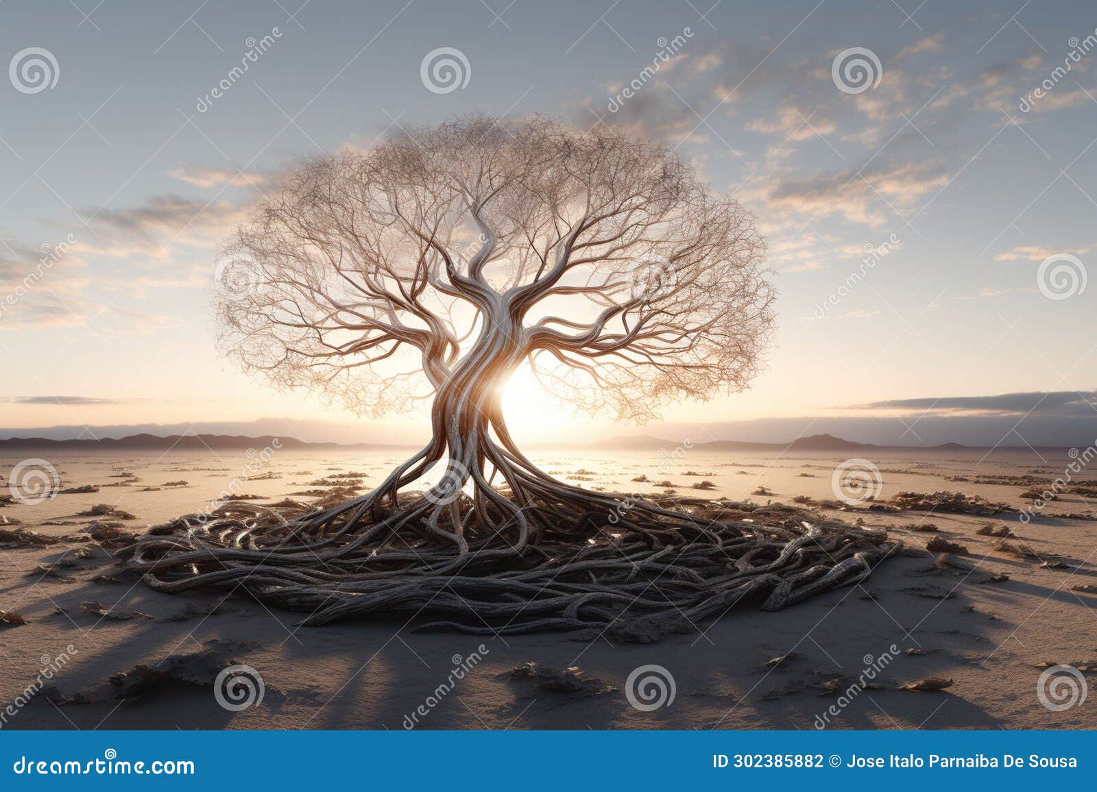 Artistic Representation of a Tree with Roots Stock Illustration ...