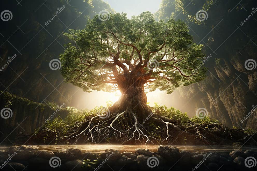 Artistic Representation of a Tree with Roots Stock Illustration ...