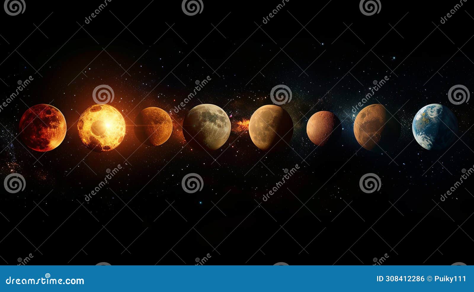 An Artistic Representation of Various Planets Aligned in a Row Against ...