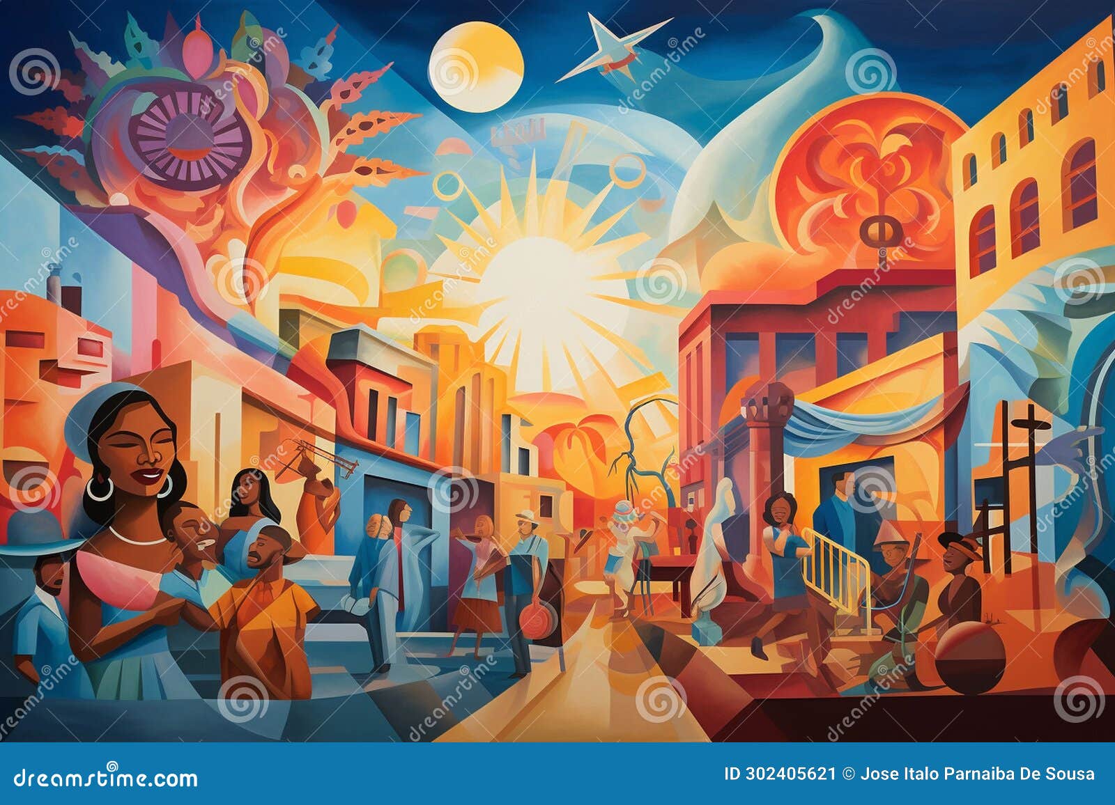 Artistic Representation of a Vibrant Community Stock Illustration ...