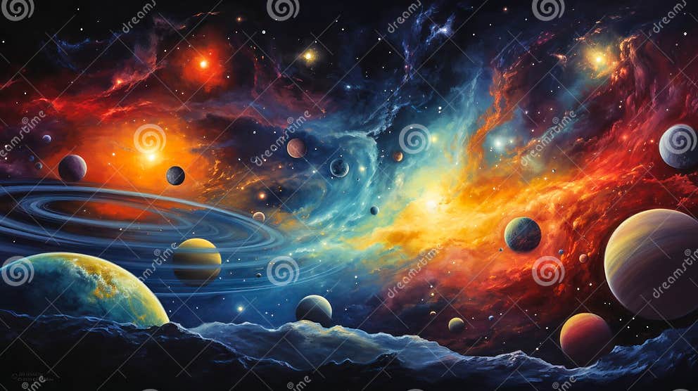 Artistic Representation of a Vibrant Cosmic Galaxy with a Diverse Array ...