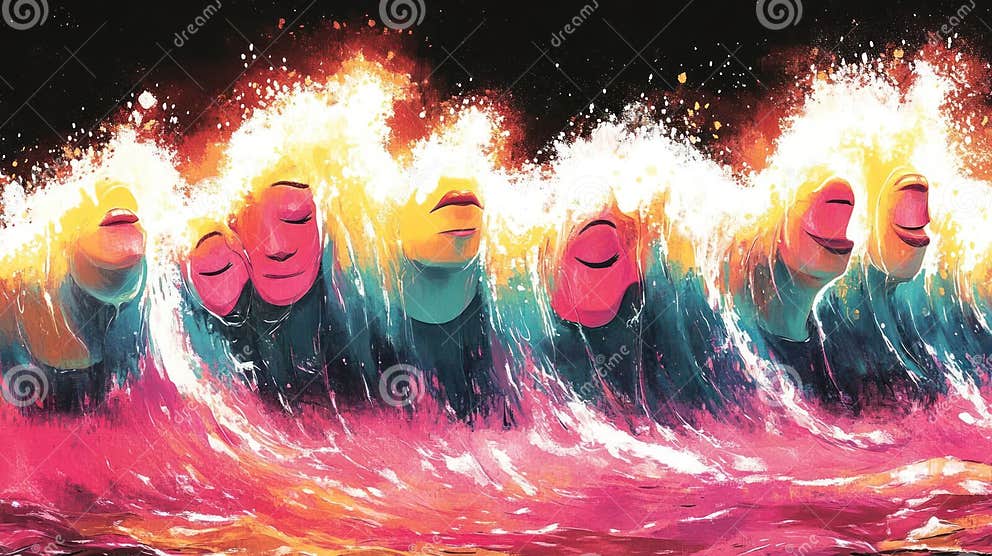 An Artistic Representation of Waves with Faces, Blending Nature and ...
