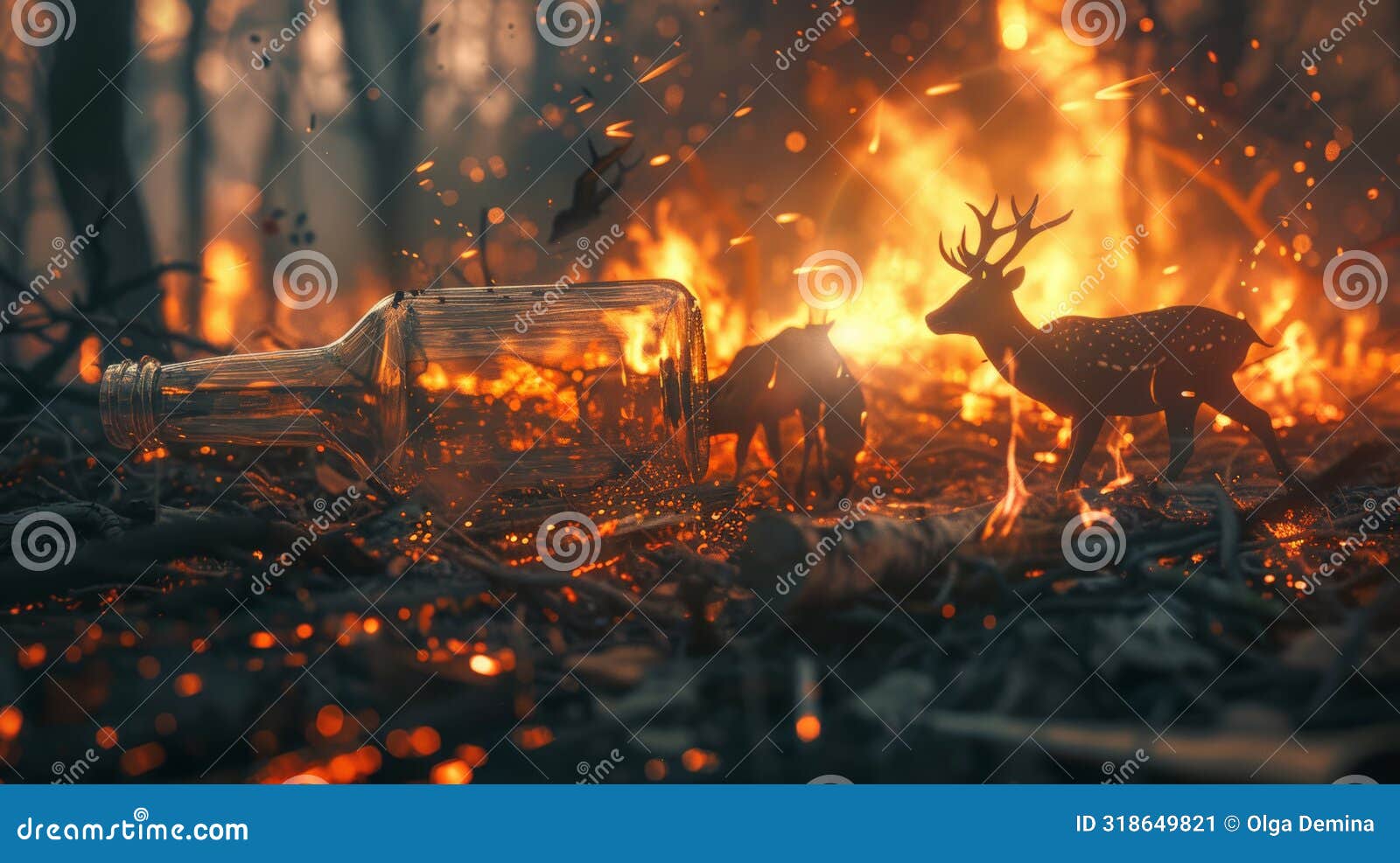 Artistic Representation of Wild Animals in a Burning Forest. Wildfire ...