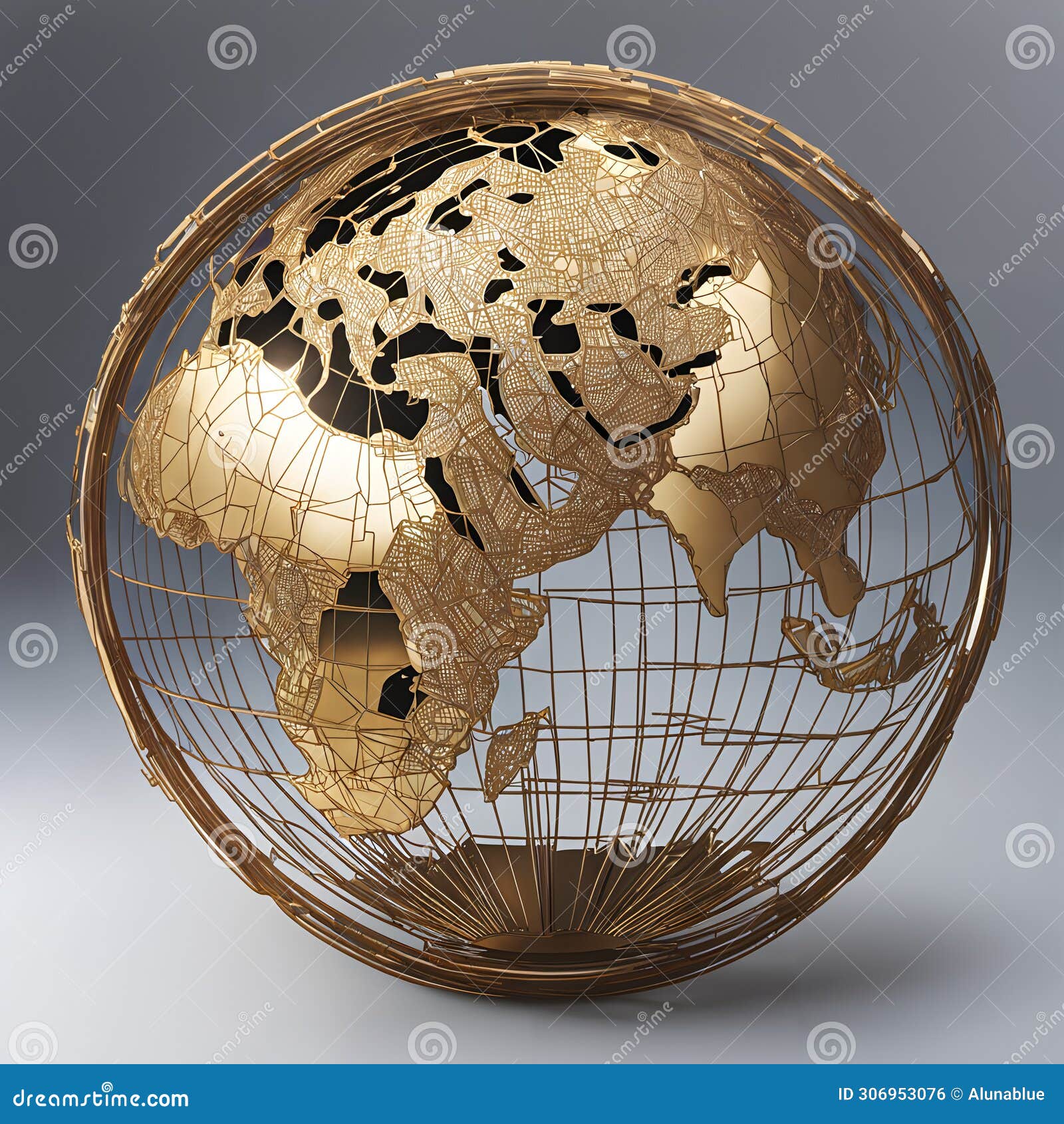 An Artistic Representation of the World, Featuring a Gold Globe with a ...
