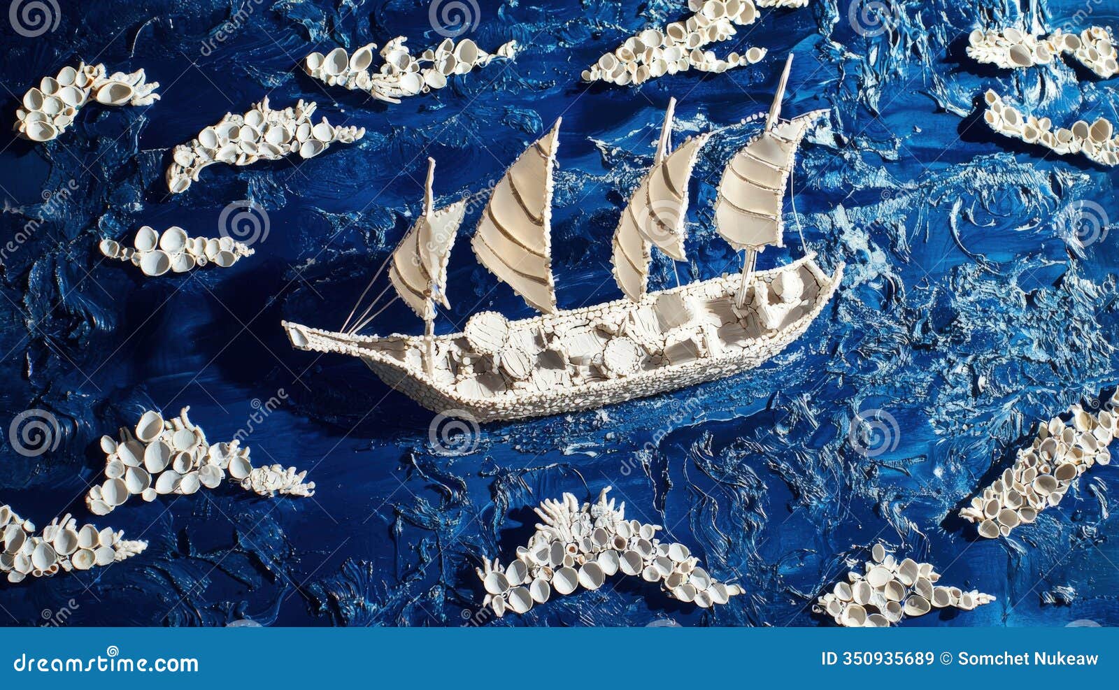 Artistic Sampan Model Created with Eggshells Coastal Environment Mixed ...