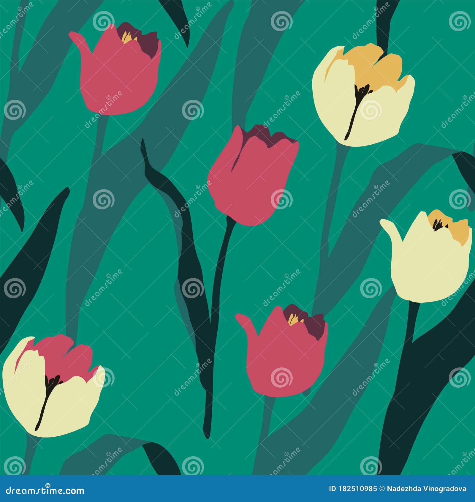Artistic Seamless Pattern with Abstract Tulips. Modern Design Stock ...