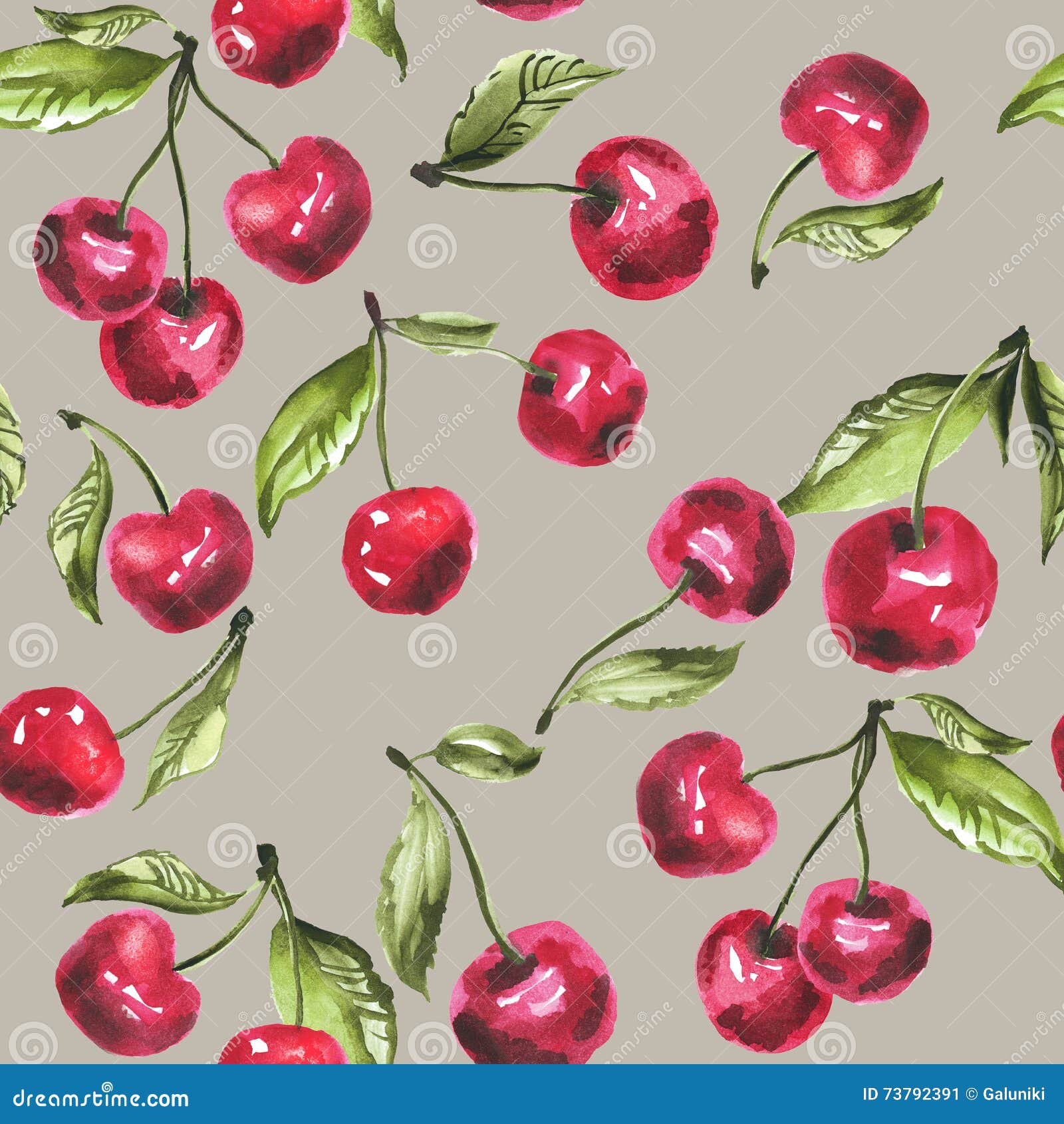Artistic Seamless Pattern with Red Cherry Illustration. Stock ...