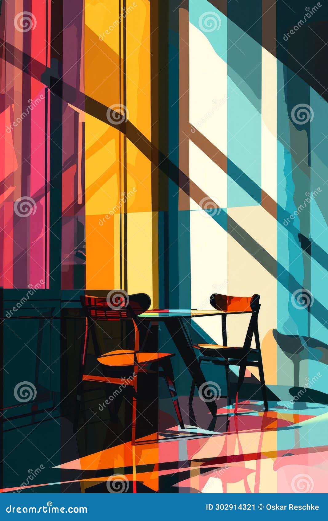 Artistic Shadows and Reflections: Interior of a Cafe with Tables and ...