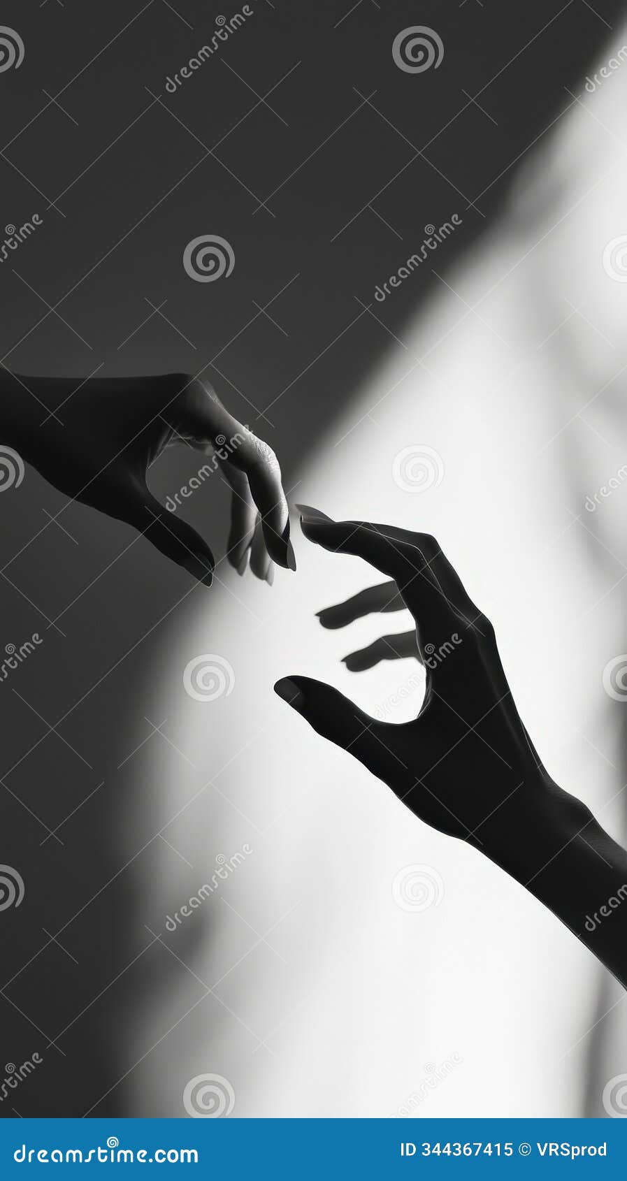 Artistic Silhouette of Hands almost Touching in Grayscale Stock Image ...