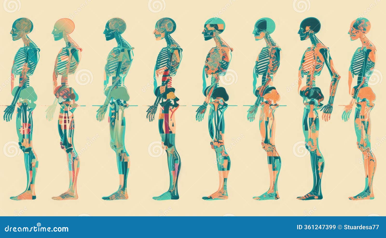 Artistic Skeleton Sequence in Vibrant Medical Visualization Stock Image ...