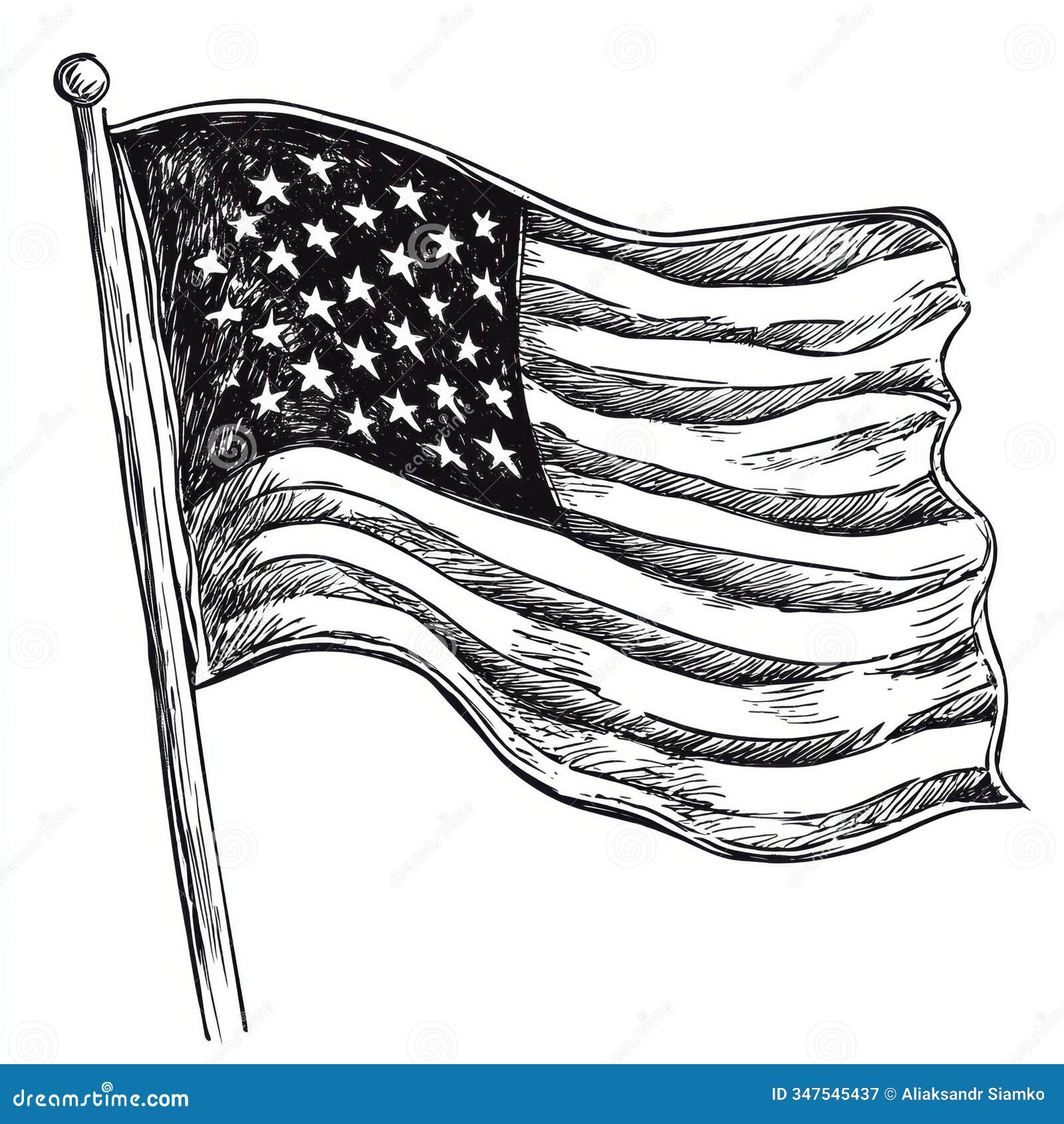 Artistic Sketch of the American Flag Waving Gently Stock Illustration ...