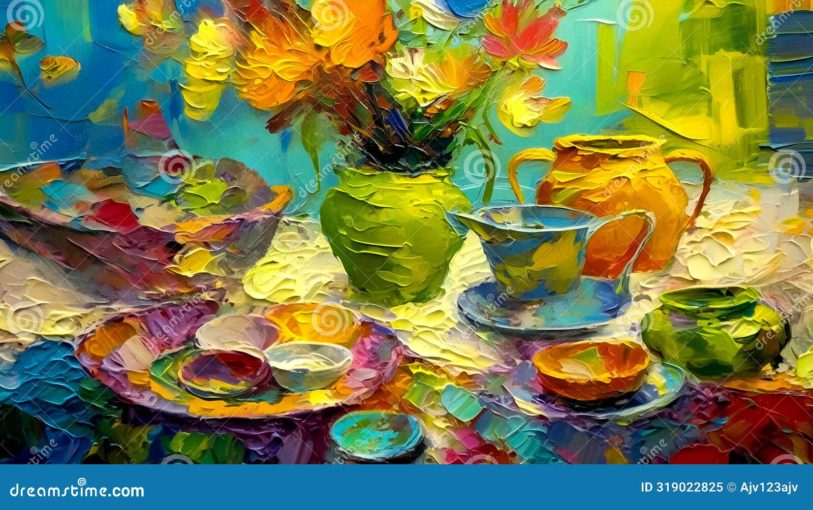 An Artistic Sketch for a Studio Painting Showing a Still Life on a ...