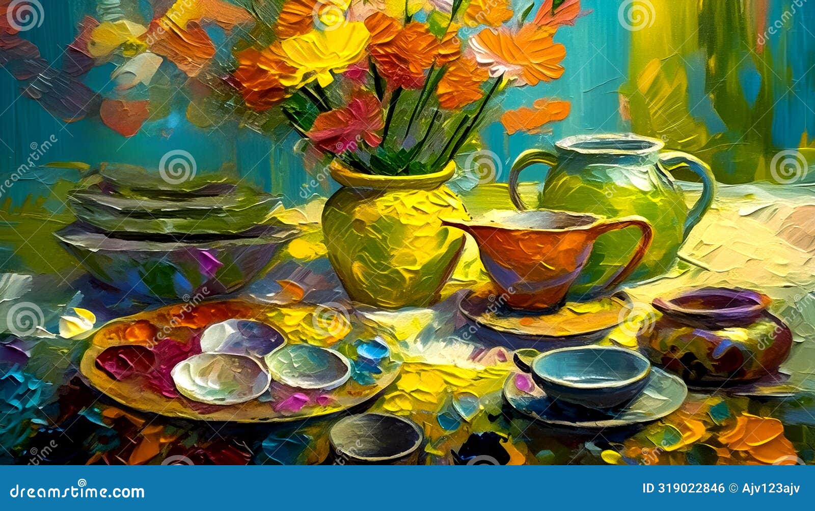 An Artistic Sketch for a Studio Painting Showing a Still Life on a ...