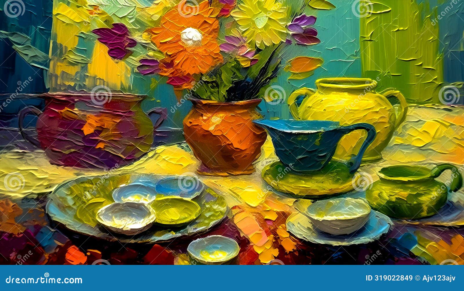 An Artistic Sketch for a Studio Painting Showing a Still Life on a ...