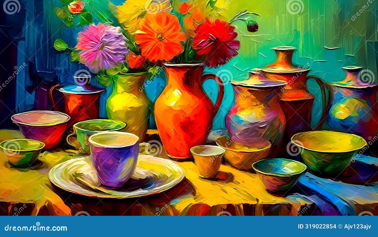 An Artistic Sketch for a Studio Painting Showing a Still Life on a ...