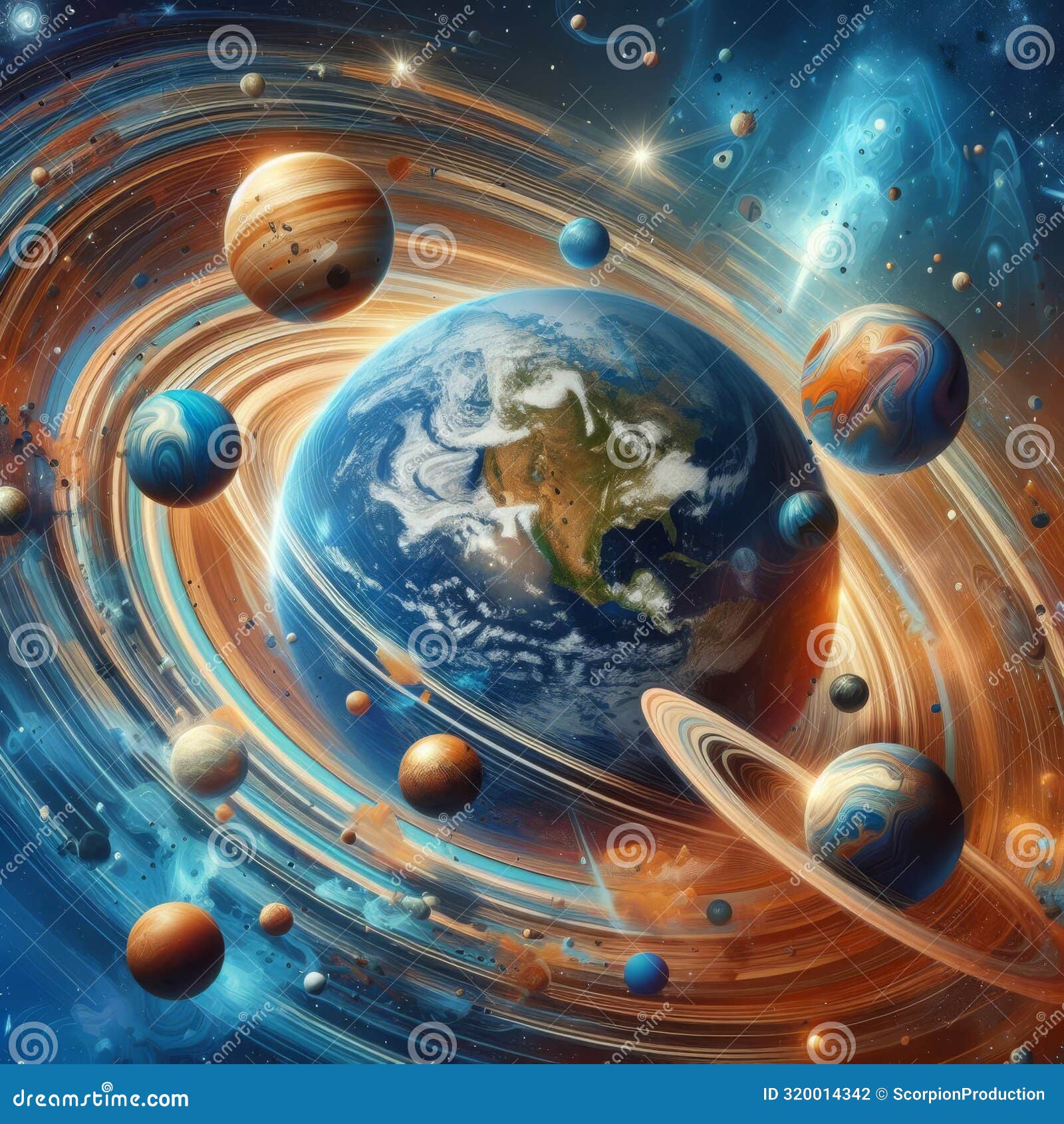 Artistic Solar System and Earth Representation Stock Photo - Image of ...