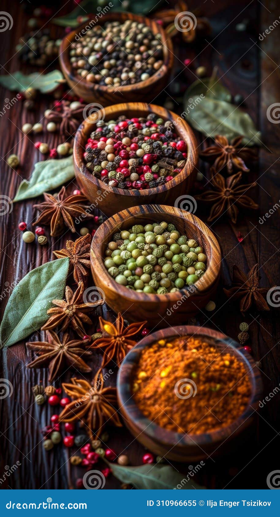 Artistic Spice Palette with Array of Spices in Small Bowls for Creative ...