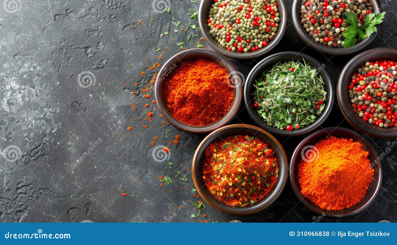 Artistic Spice Palette with Various Spices in Small Containers for ...
