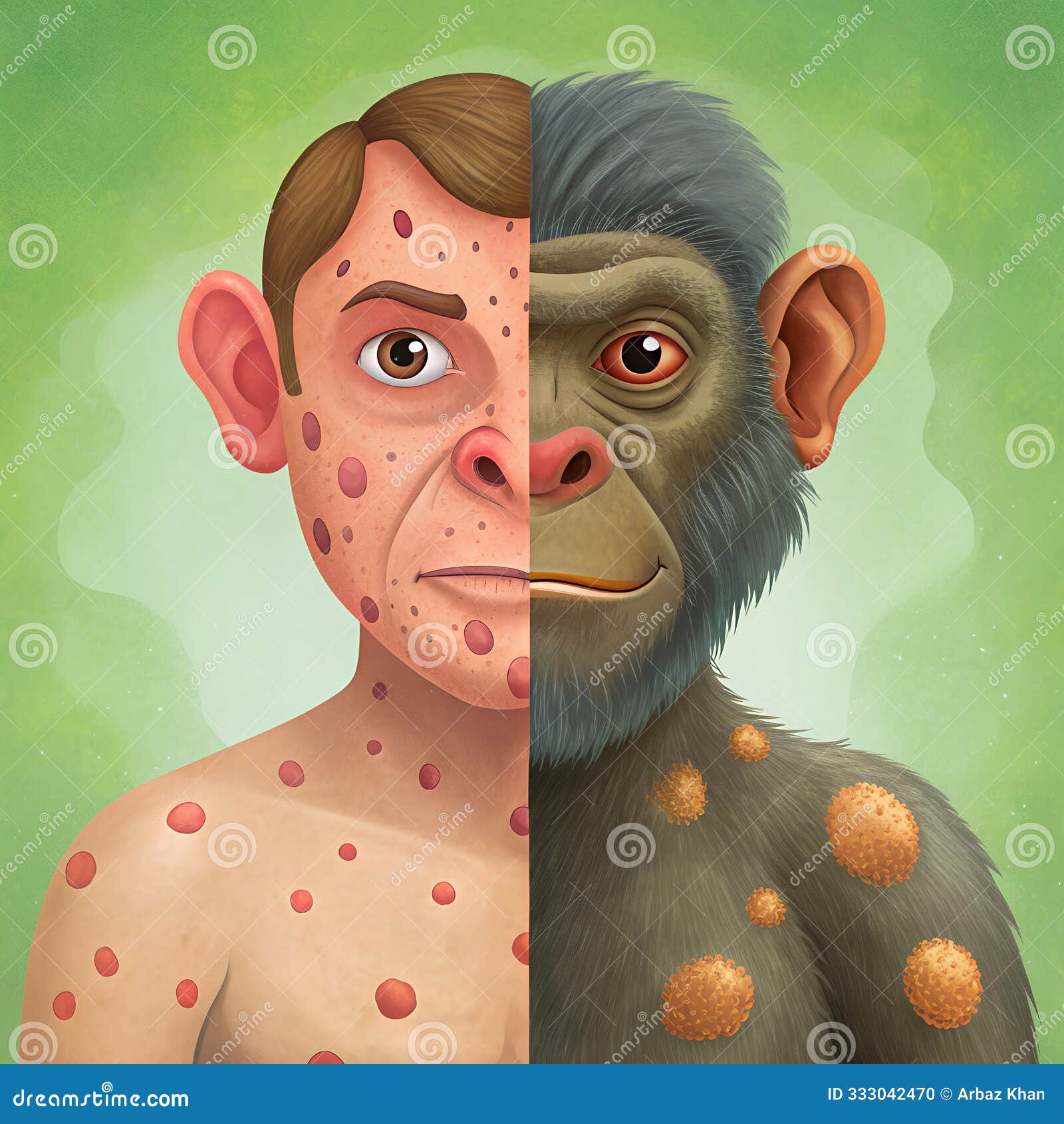Split Image Showing Human and Monkey Faces with Monkeypox Rash Stock ...