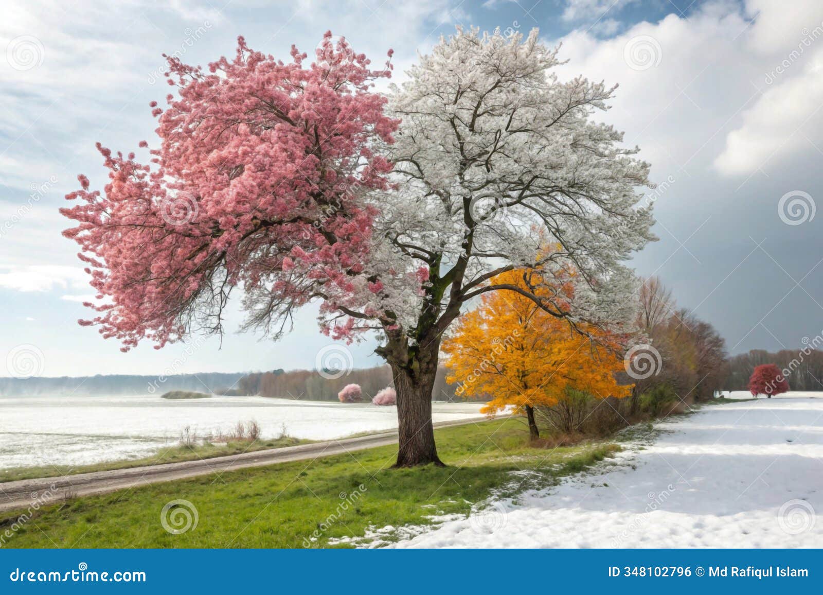 An Artistic, Split-image Wallpaper Showing the Same Tree Across All ...