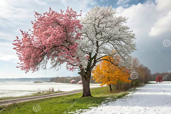 An Artistic, Split-image Wallpaper Showing the Same Tree Across All ...