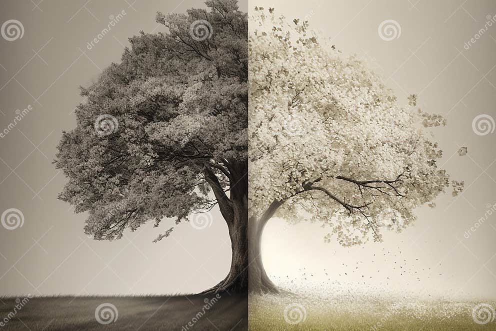 Dual Season Tree Transition Stock Illustration - Illustration of ...