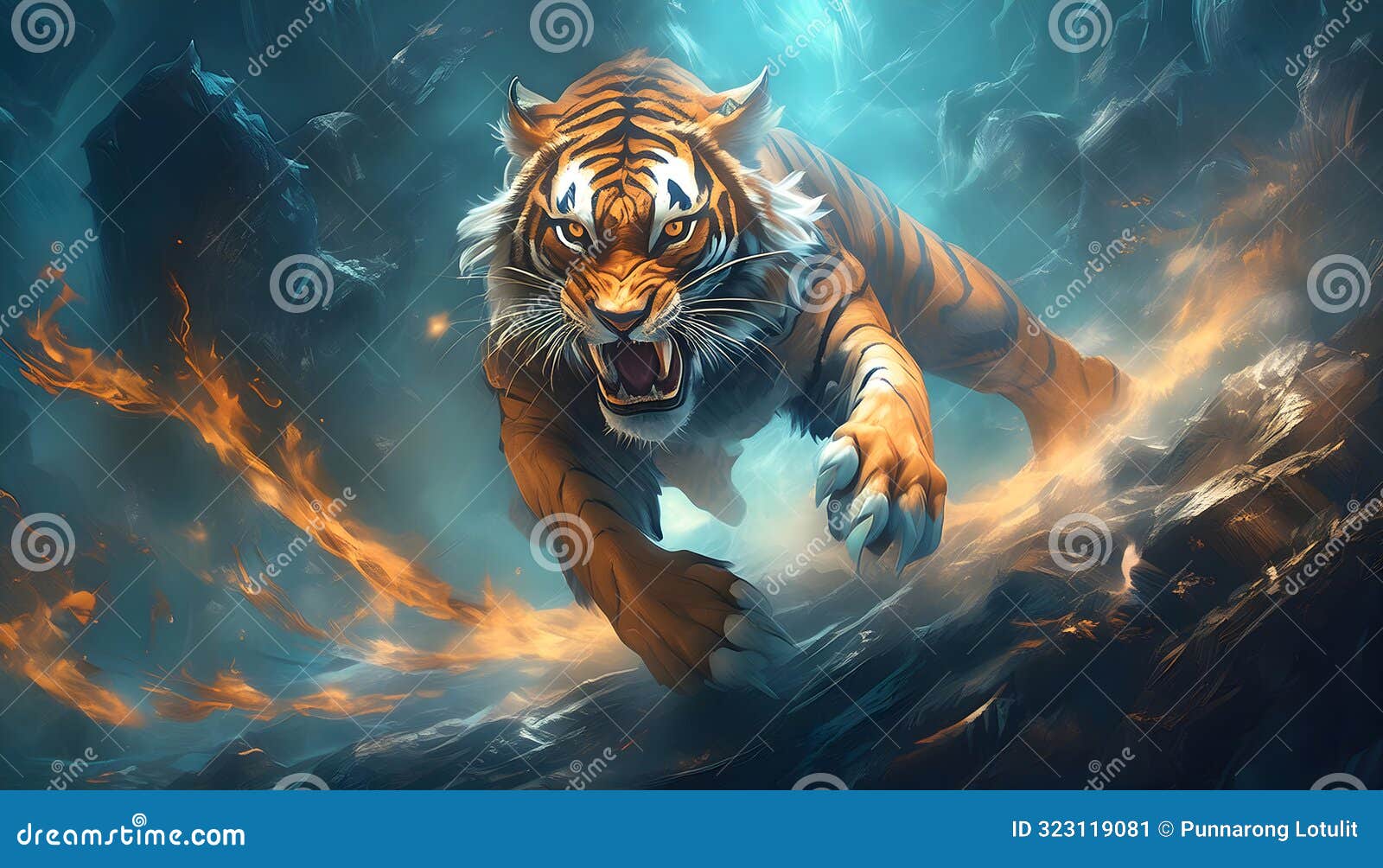 Strange Magic Tiger Fighting on Digital Art Concept, Generative AI ...