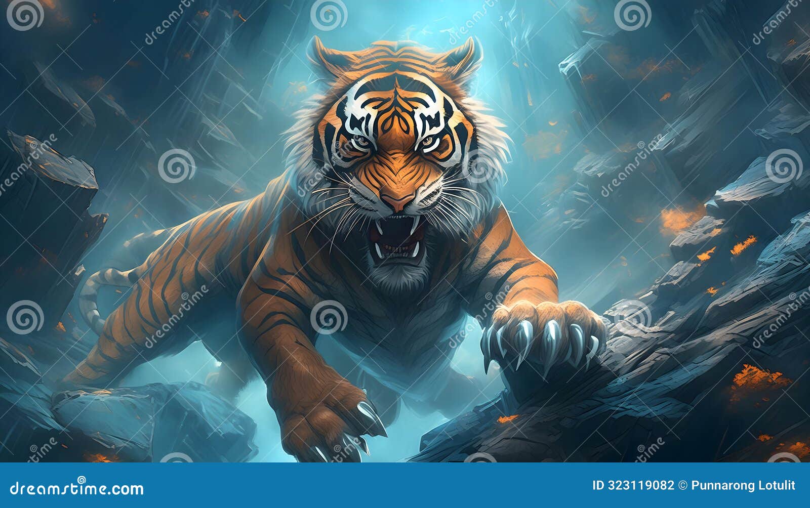 Strange Magic Tiger Fighting on Digital Art Concept, Generative AI ...