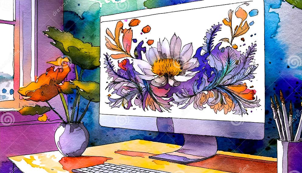 An Artistic Studio Showing a Computer Screen Image Which is Reflected in the Room S Interior ...