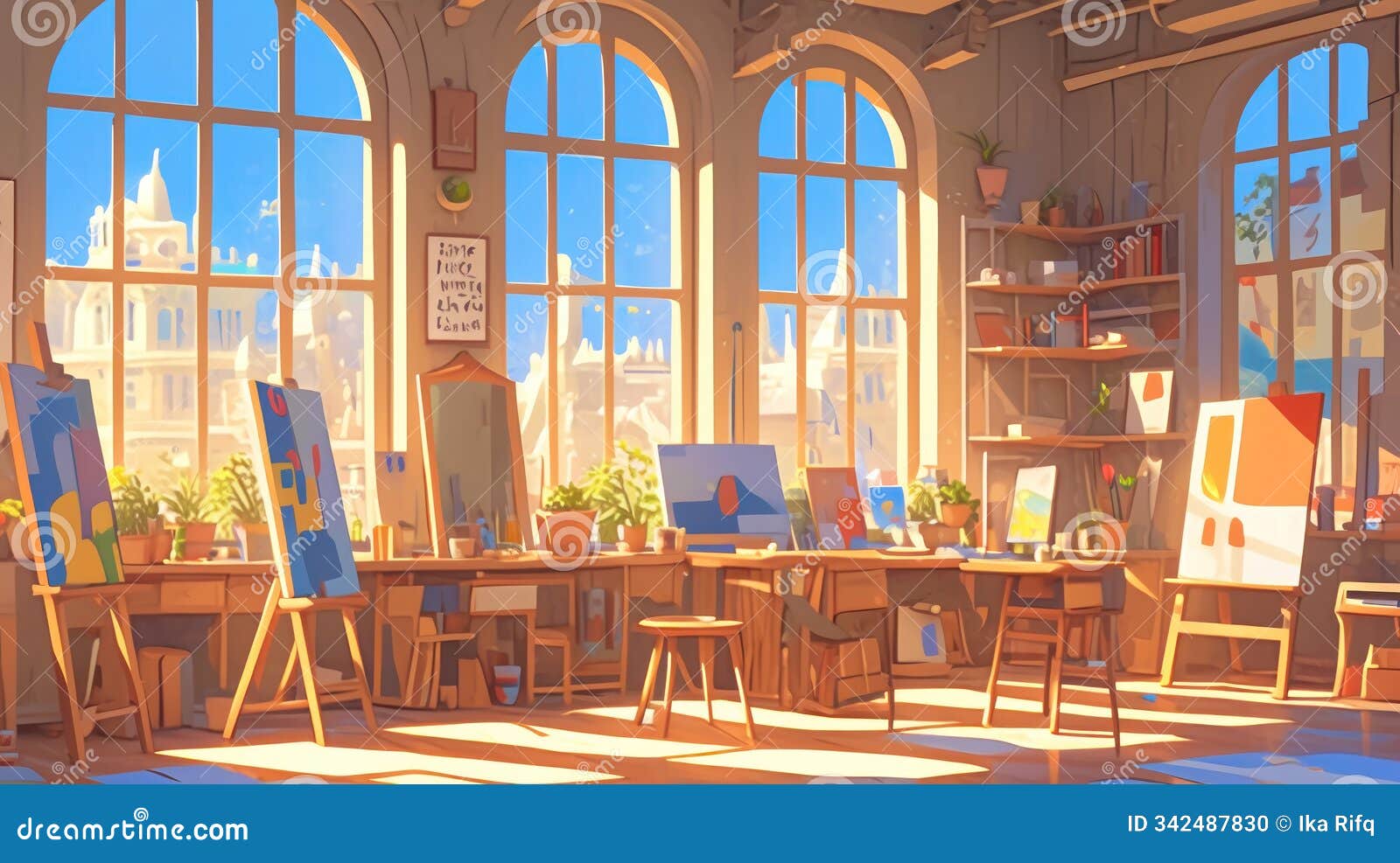 Artistic Studio with Window View Illustration Stock Illustration ...