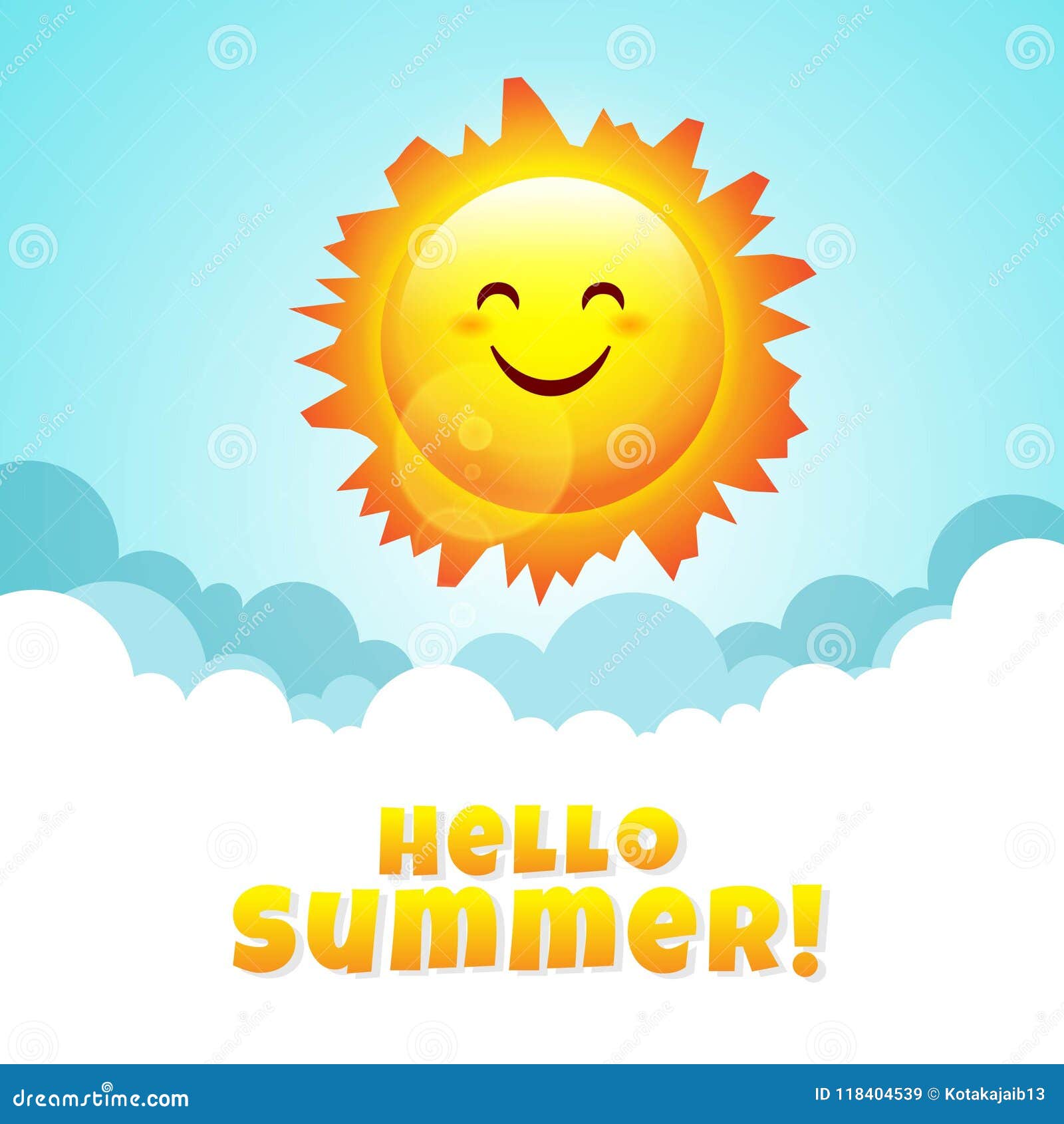 Artistic Sun Object for Greeting CardHello Summer with Smiling Sun ...