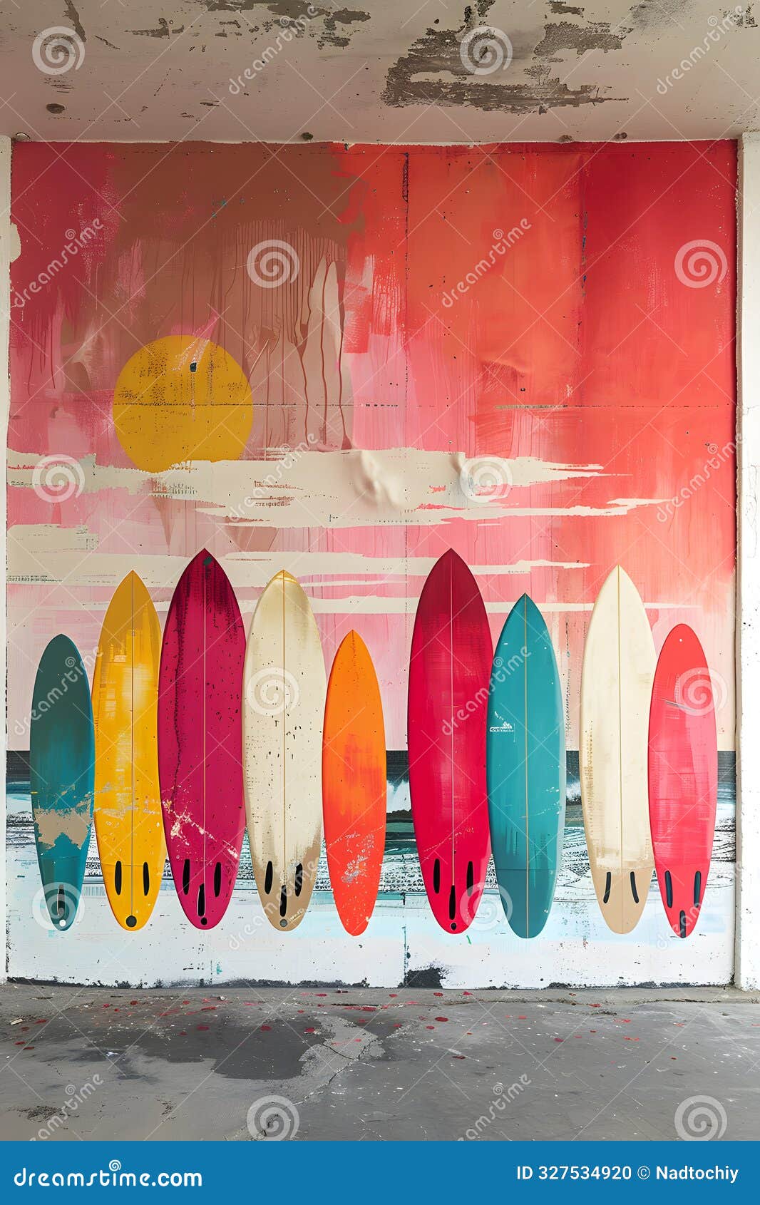 Artistic Surfboard Mural Decorates the Building Facade Stock Photo ...