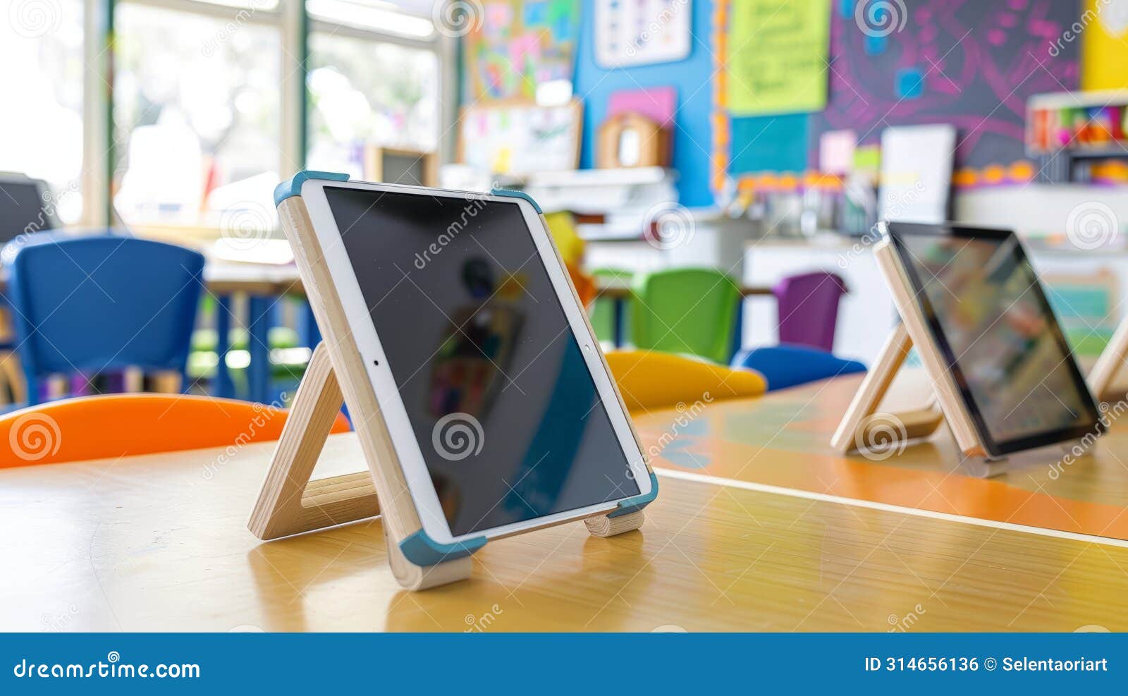 Artistic Tablet Stands for Creative Classrooms Stock Illustration ...