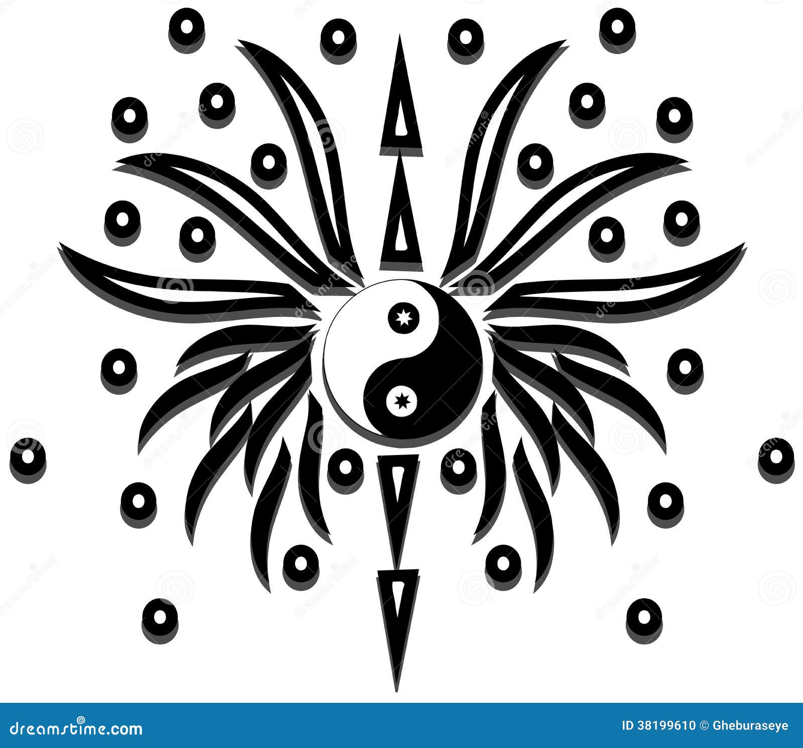 Artistic Tao Tattoo Isolated in Black and White Stock Illustration ...